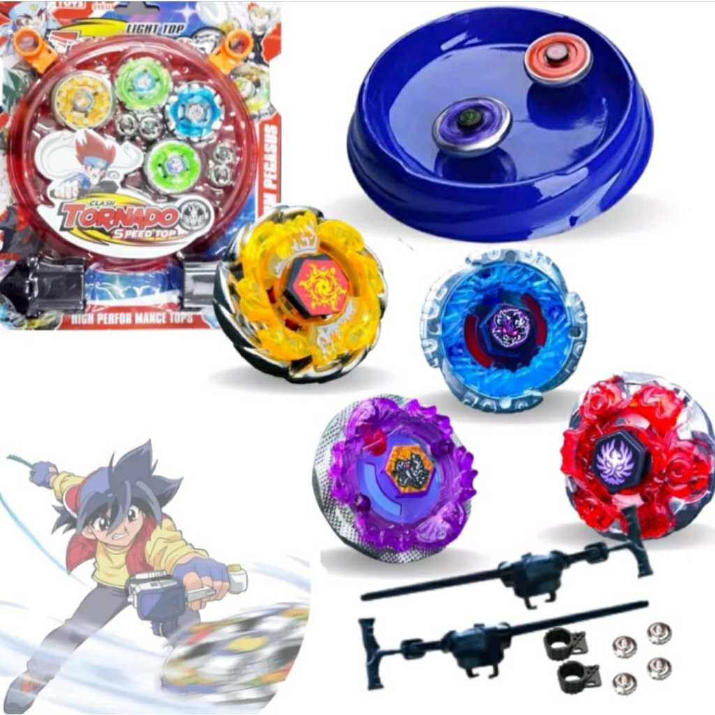Kit 4 Beyblade Metal Com Led Luz + 2 Lançadores + 4 Ponteiras + Arena ...