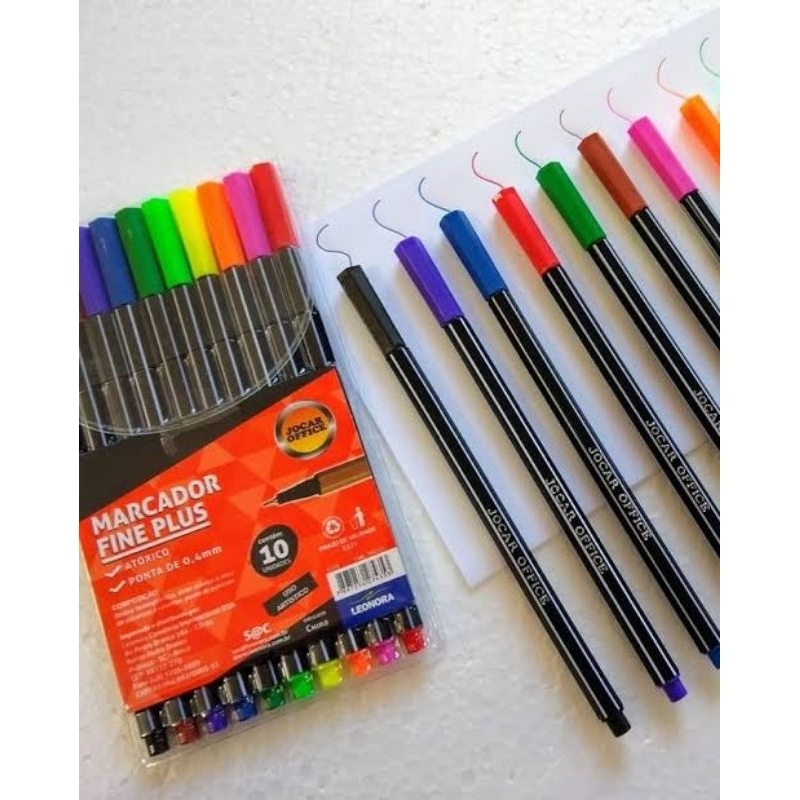 Marcador Fine Plus Jocar Office 10 cores | Shopee Brasil