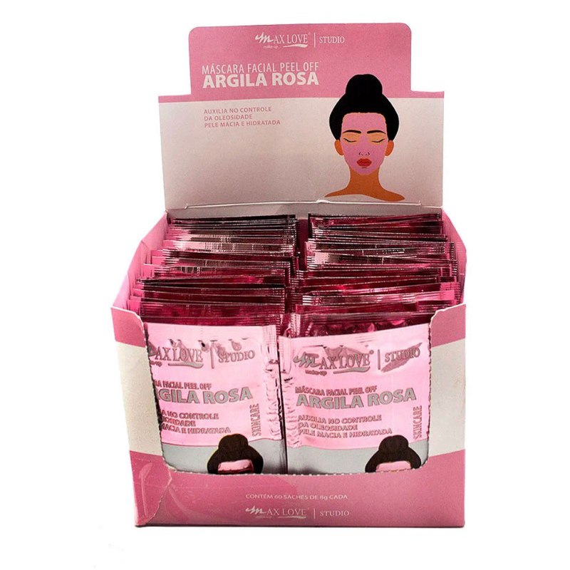 Box Máscara Facial Argila Rosa 8g Max Love com 60 unidades | Shopee Brasil