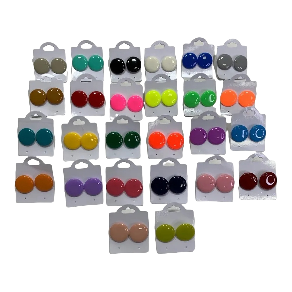 10 Pares Brincos De Botão 2cm Resina Colorido Sortidos Revenda Atacado ...