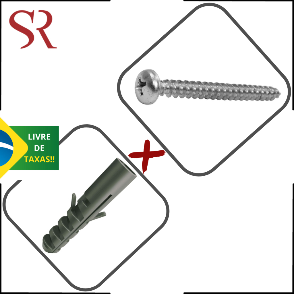 Bucha nylon universal S8 com + parafuso philips 4,8 X 38mm kit obra ...