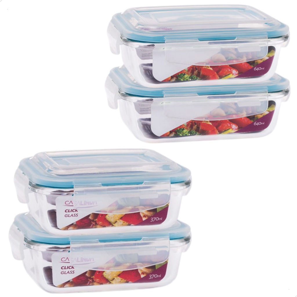 KIT 4 UNIDADES POTES HERMÉTICOS DE VIDRO BOROSSILICATO COM 2 DE 370 ML ...