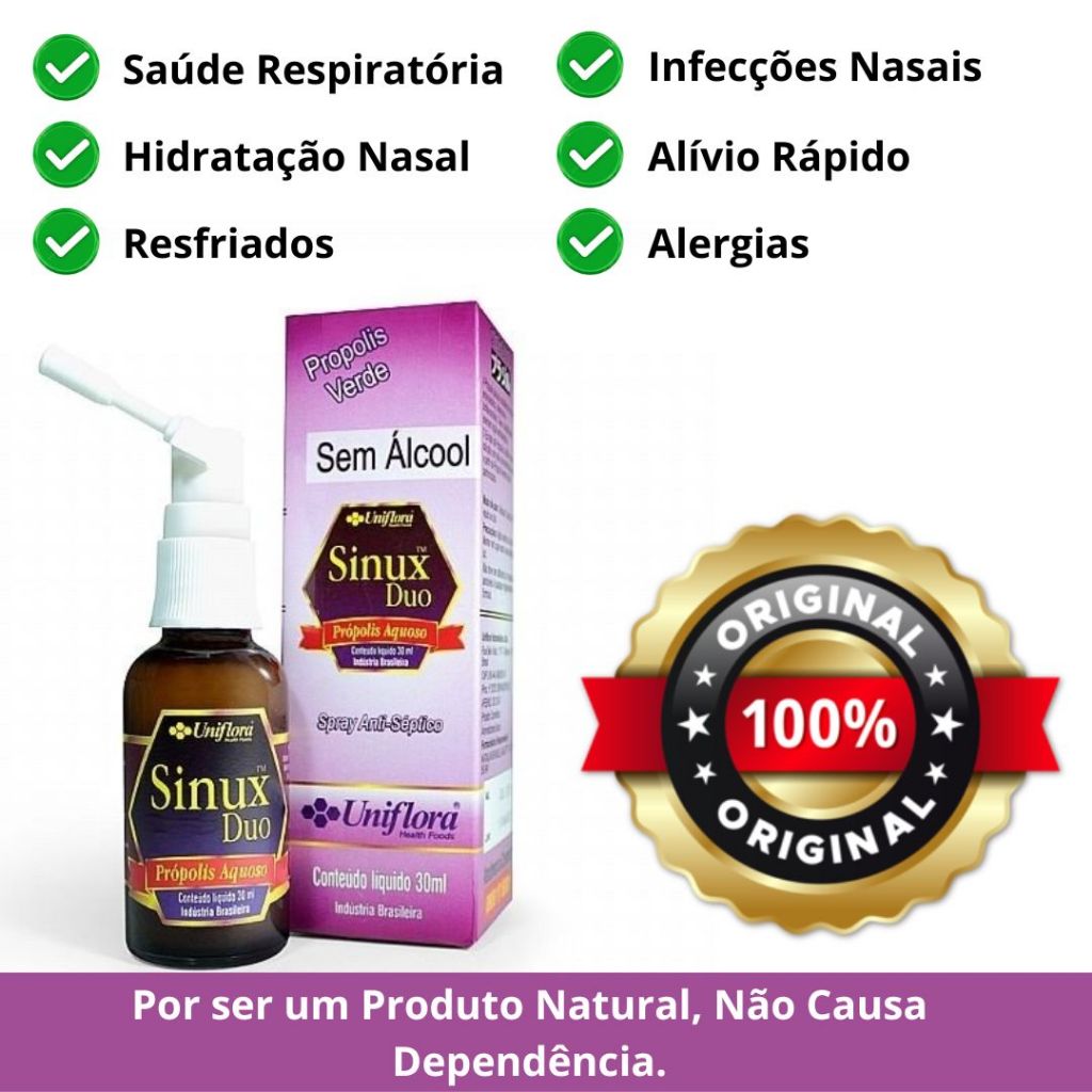 Sinux Duo Spray Nasal Antisséptico 30ml Uniflora / Acabe com a congestão nasal / Frete seguro e ...