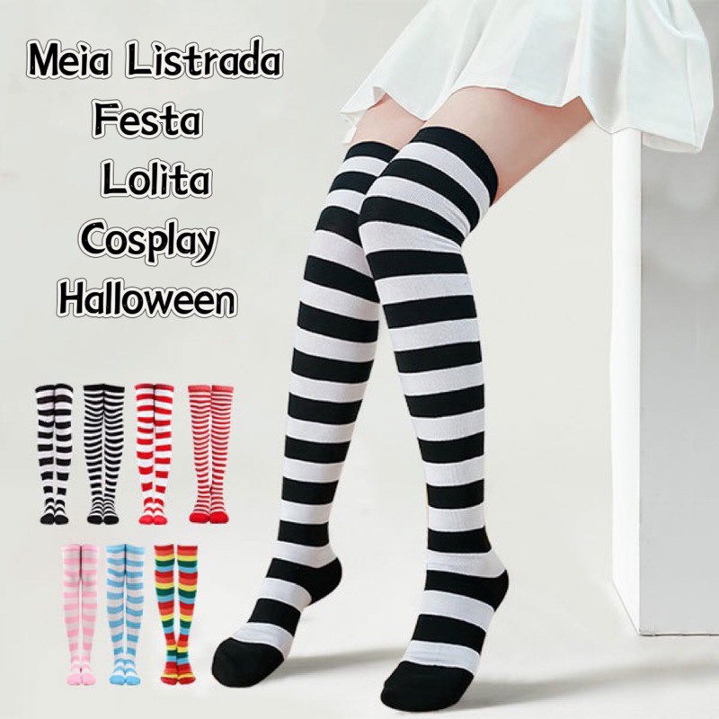 Meia Listrada 7/8 Acessório Fantasia Festa Cosplay | Shopee Brasil