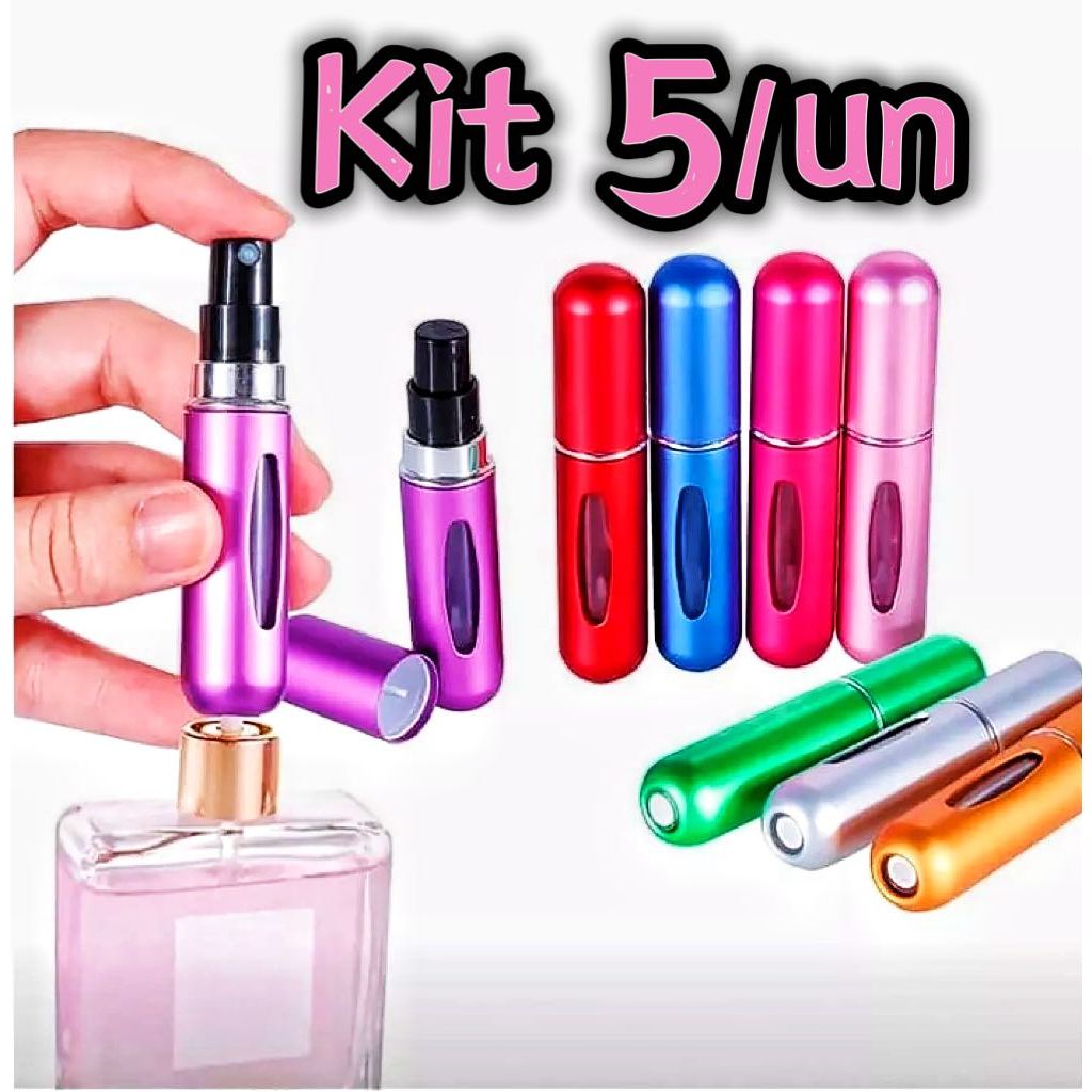 Kit 5 Mini Frasco Porta Perfume Recarregável Spray Bolsa Viagem ...
