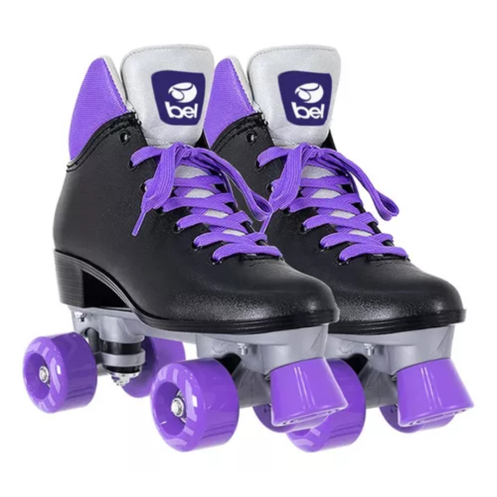 Patins Quad Retro Clássico 4 Rodas Preto & Roxo Bel. Roller | Shopee Brasil