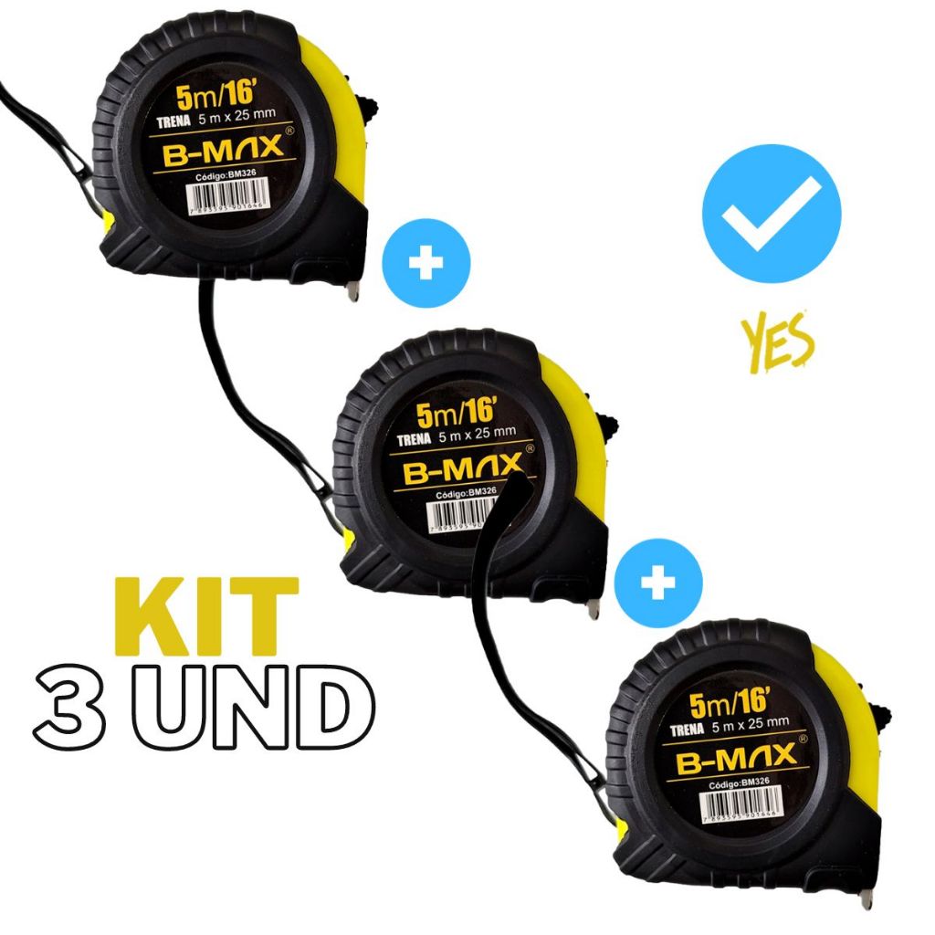 KIT 3 TRENA PROFISSIONAL EMBORRACHADA 5 METROS X 25MM | Shopee Brasil