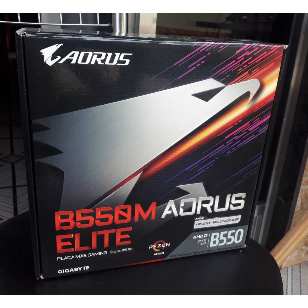 CAIXA da Placa Mãe Gigabyte AORUS B550M Elite - Faz a Boa!