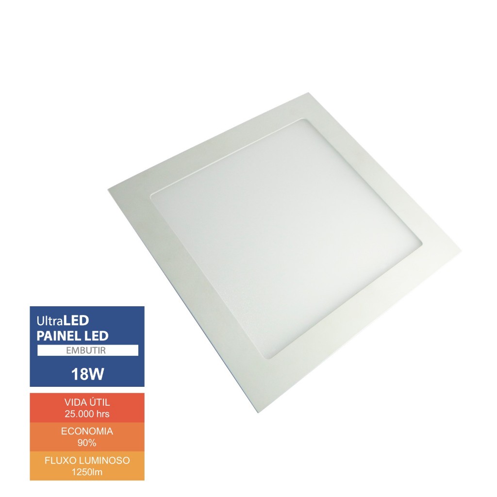 Kit 5 Painéis Plafon Luminária Led Embutir Quadrado Teto/Laje 12W 6500K, 18W 4000K e 6500K, 24W ...