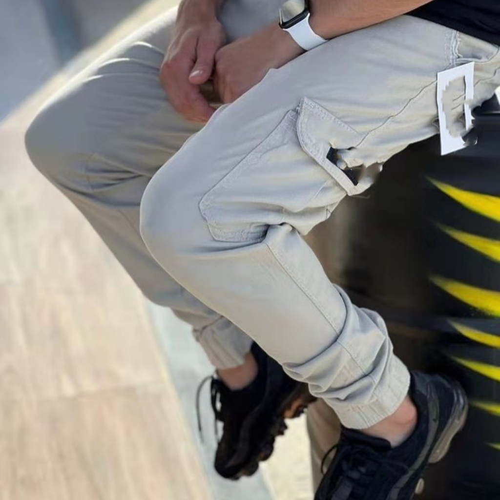 Calça Cargo Jogger Masculina Sarja Com Punho Com Simbolo Super Promocao