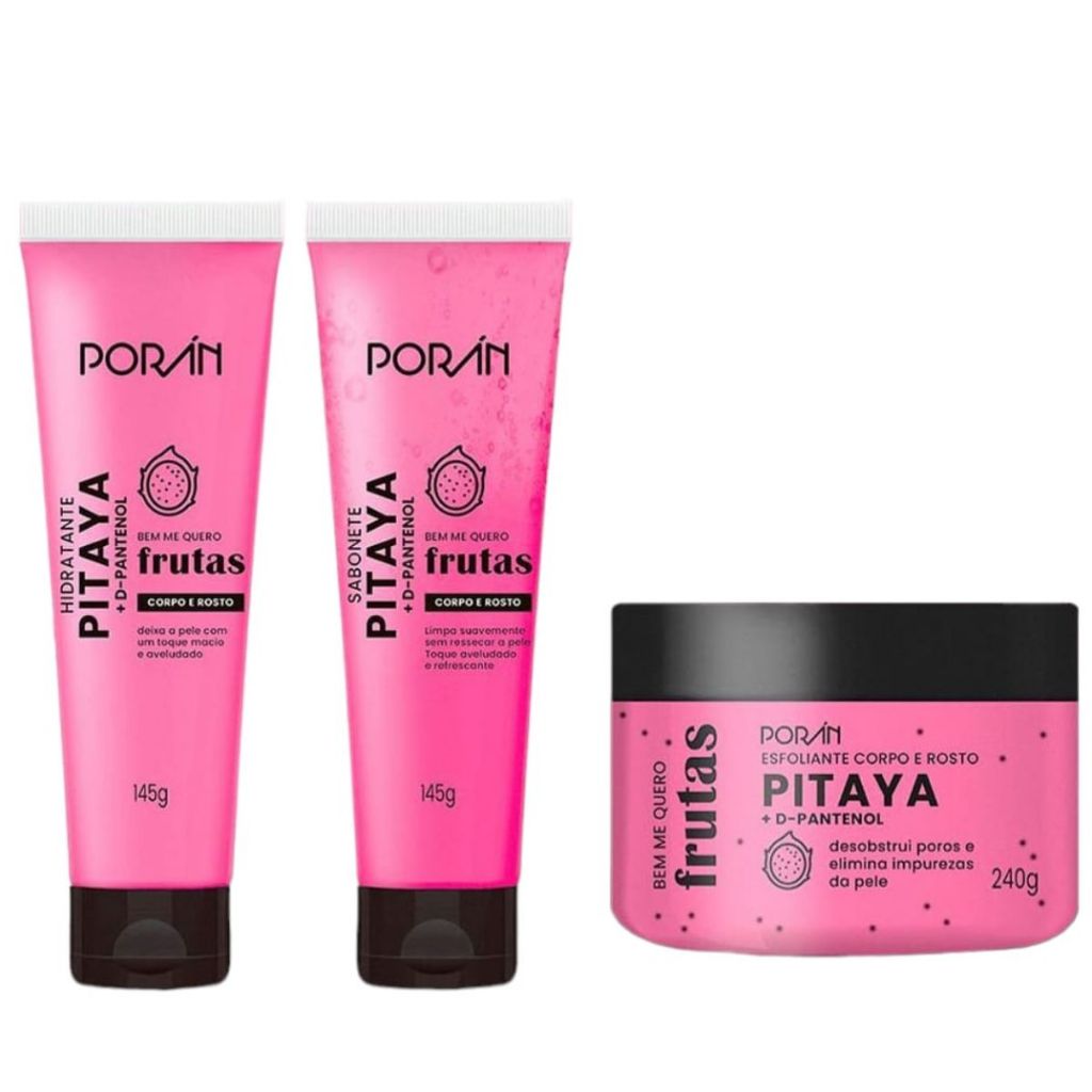 Kit Banho Cuidados Rosto e Corpo Pitaya Esfoliante Sabonete Hidratante Porán | Shopee Brasil