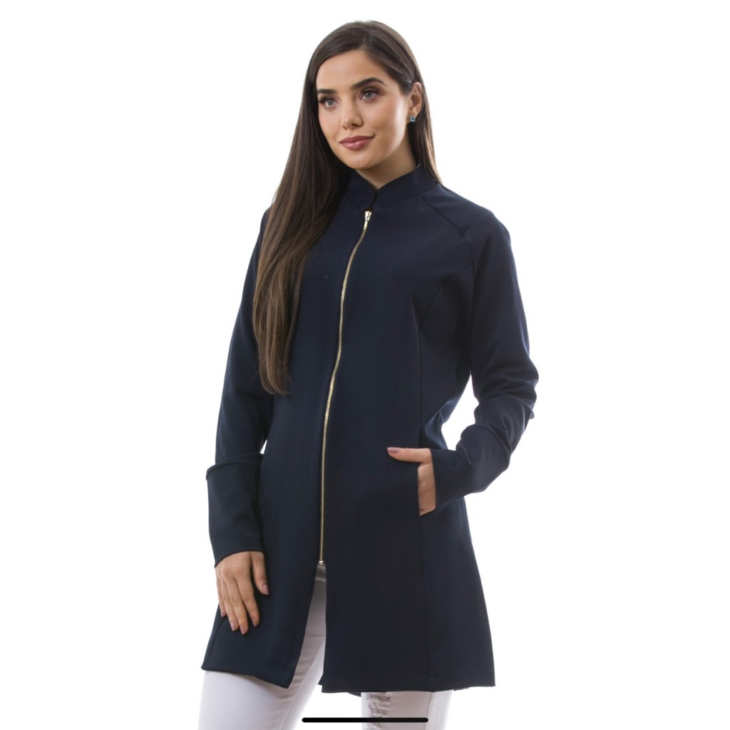 Jaleco Feminino Oslo Azul Marinho Gabardine com Elastano Zíper luxo | Shopee Brasil