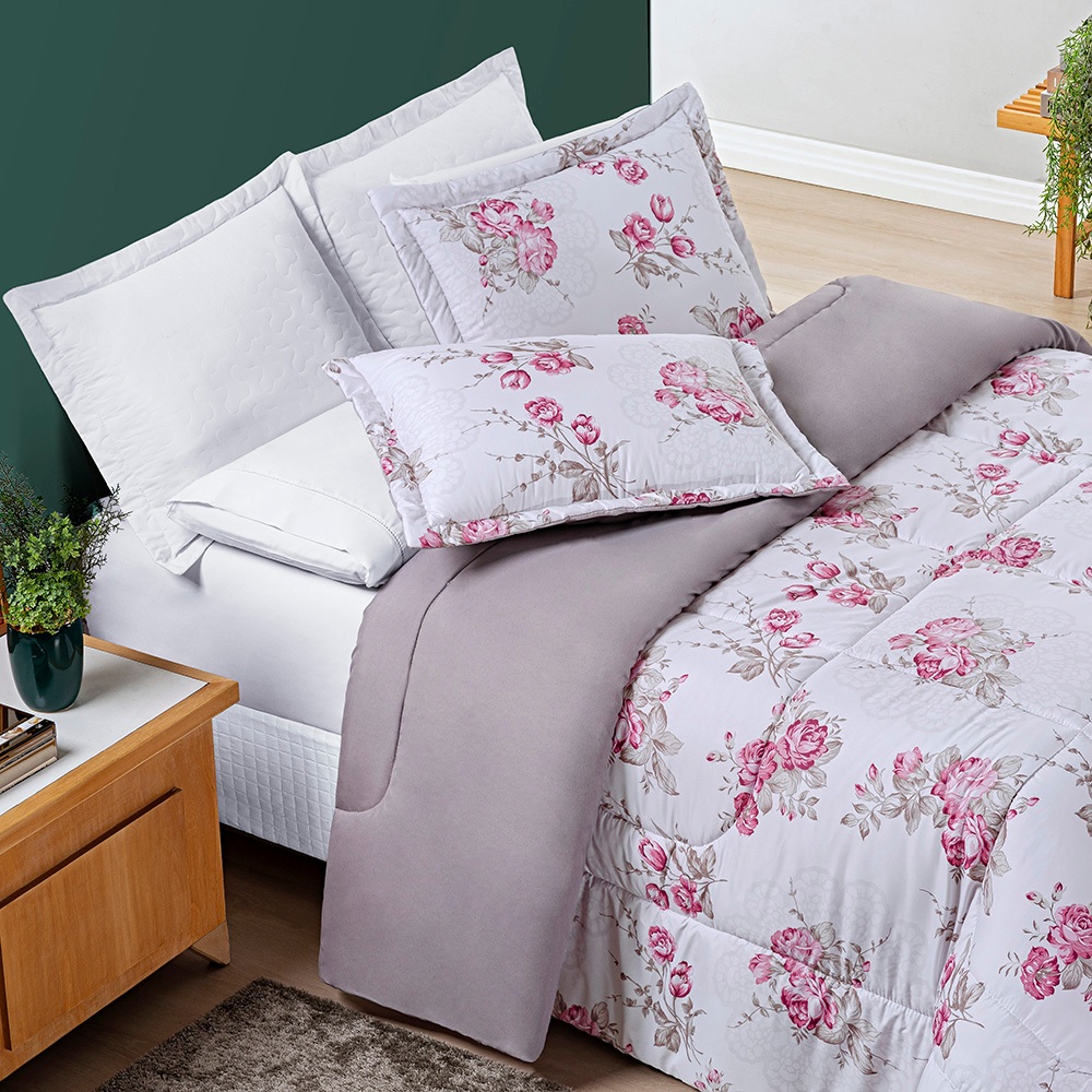 Kit Edredom Casal Queen Avere Micropercal 200 Fios 3 Peças Dupla Face ...