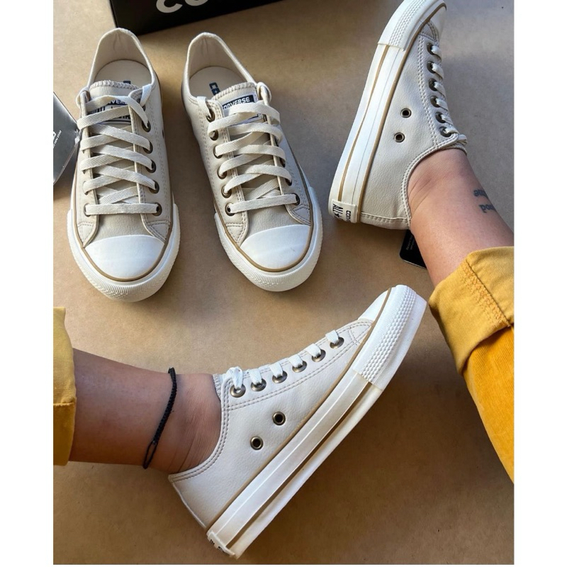 Tênis All Star Retro Skate gelo com listra dourada Cano Baixo Areia ...