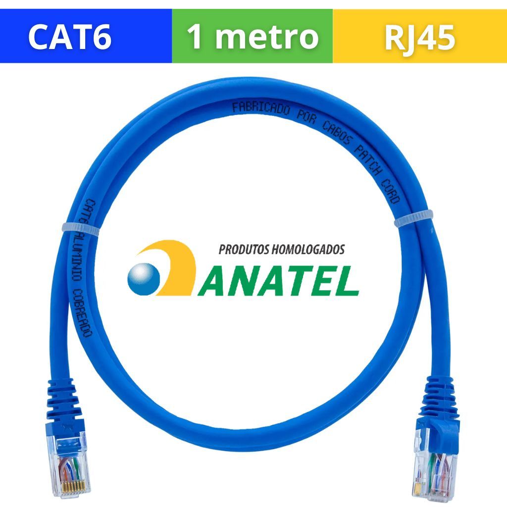 Cabo de Rede CAT6 1 Metro Crimpado LAN Ethernet RJ45 1m Montado 8P8C Homologado Anatel Alta ...