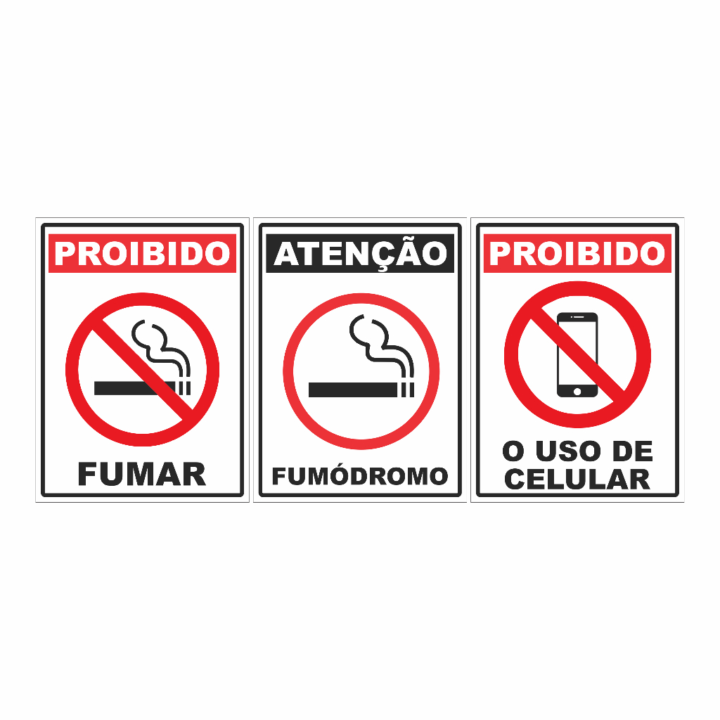 Placa sinalização avisos atenção proibido fumar uso de celular ...