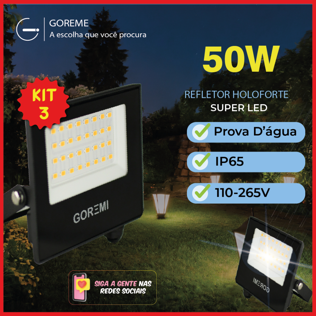 Kit 3 Refletor Led ECO 50W Branco Frio 6500K (Luz Branca) | Verde (Luz Verde) IP65 | Luz ...