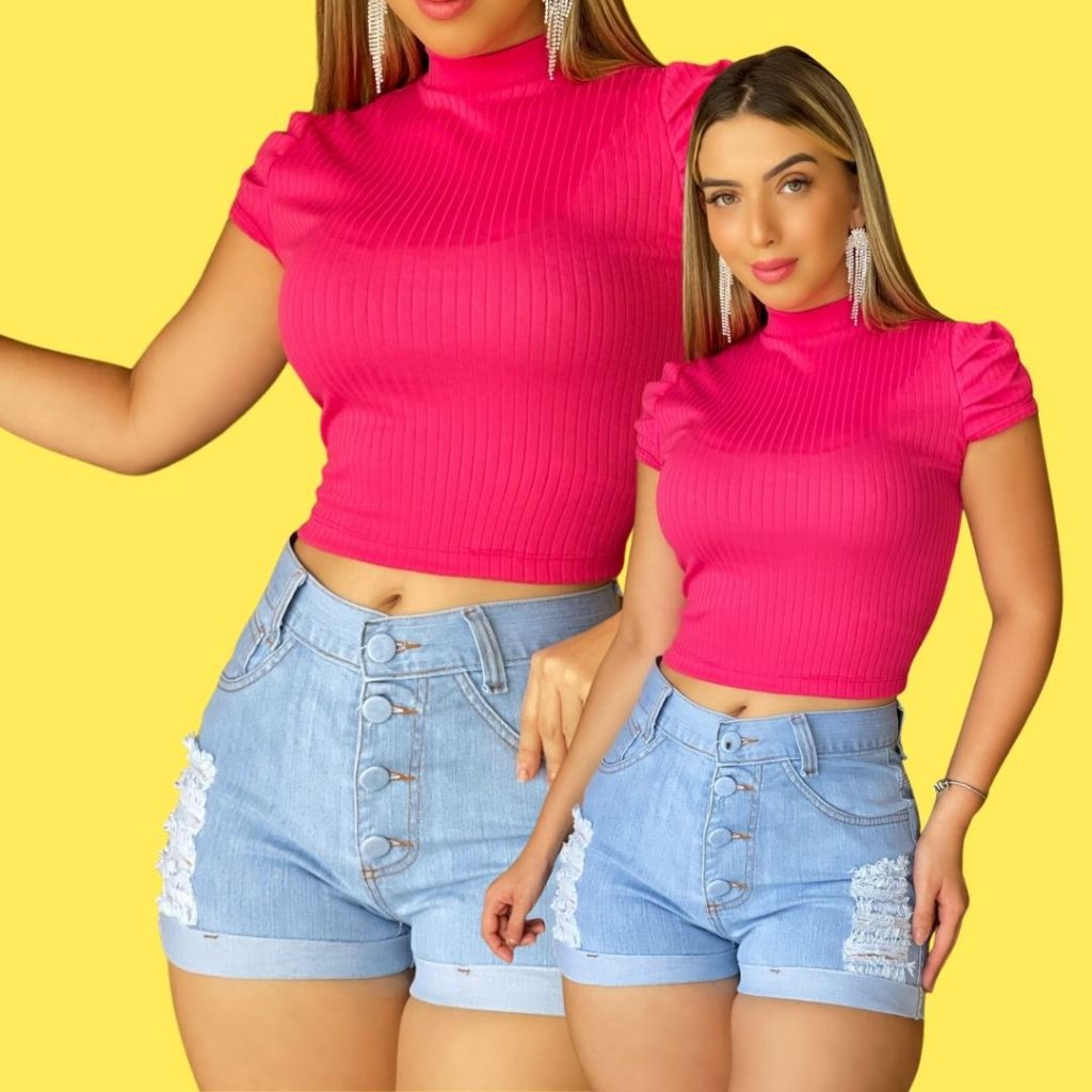 Blusa Feminina Curta Canelada Princesa Cor Rosa: Pink Style, Marca ...