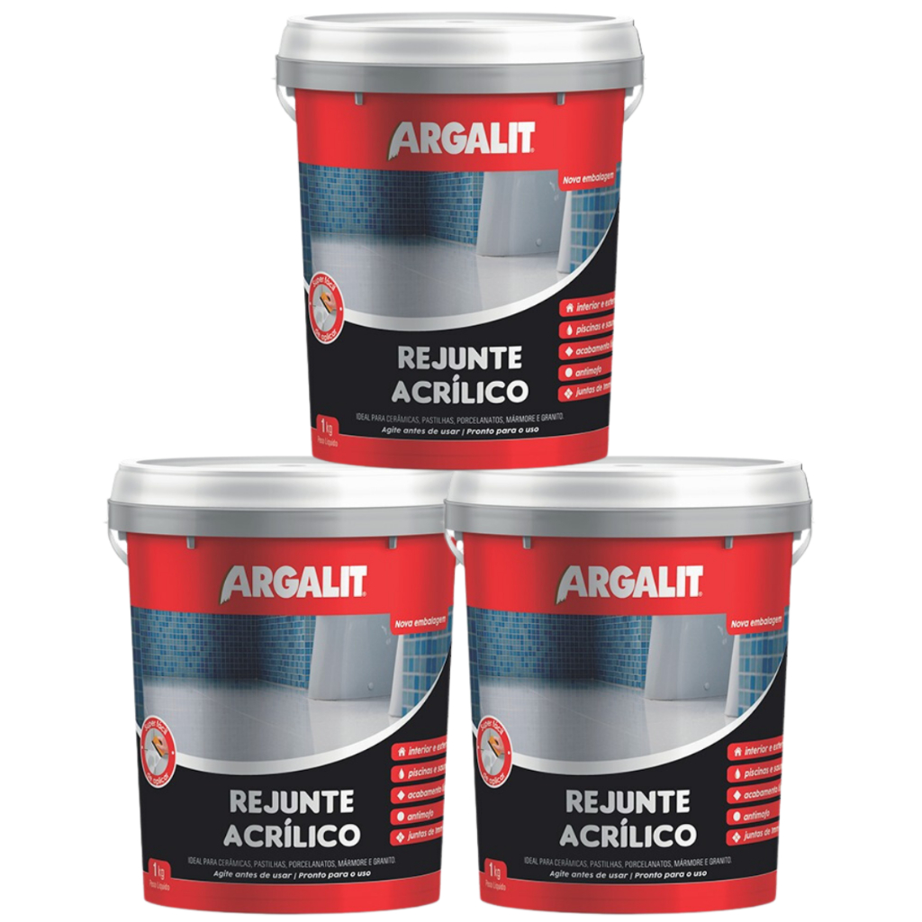 Kit 3x Rejunte Acrilico Branco Argalit 1kg Acabamento Ceramica E Rodapé ...