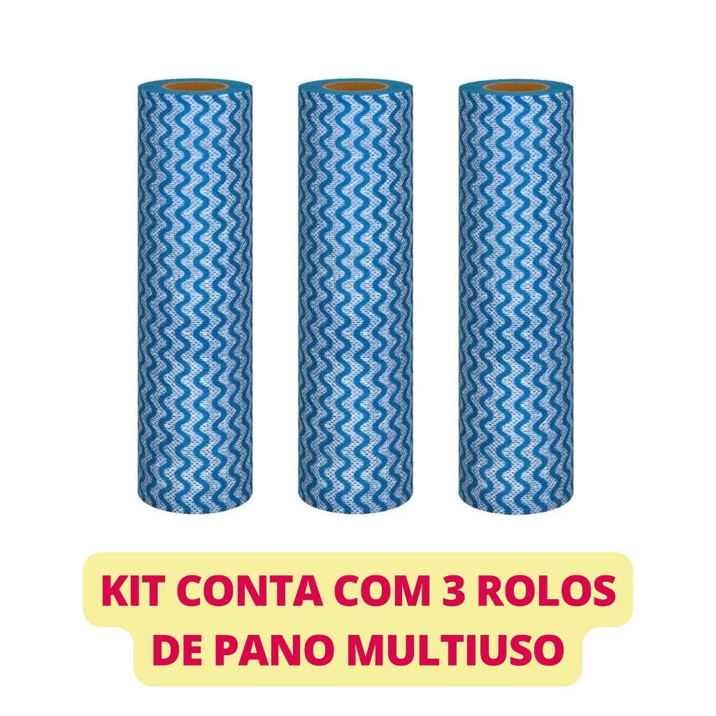 Kit 03 Pano de Limpeza Multiuso Azul Tipo Perflex 20 x 29 cm Rolo 30 ...