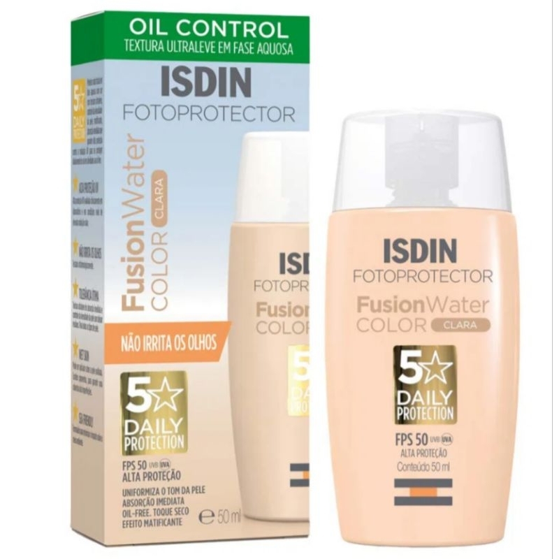 Protetor Solar Facial ISDIN Fusion Water 5 Stars Color FPS50 - Clara | Shopee Brasil