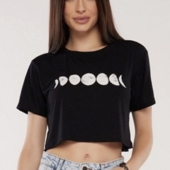 T-shirt Fases da Lua Preta Cropped - Tumblr Aesthetic | Shopee Brasil