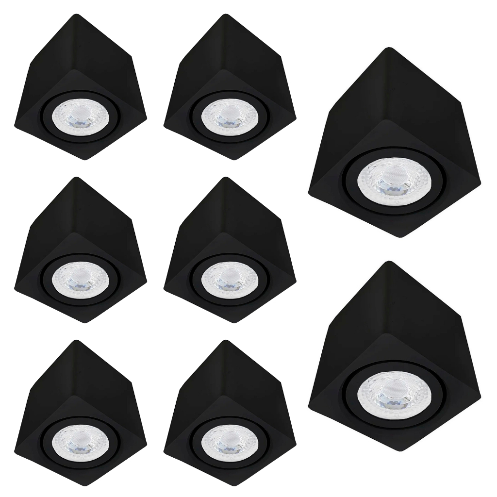 Kit 8x Spot Sobrepor Direcionável Quadrado Dicroica Preto 2390 ...
