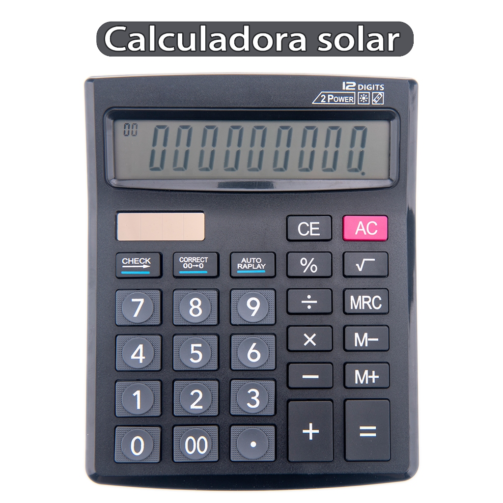Calculadora eletrônica digital com 12 dígitos Solar e Pilha preto ...