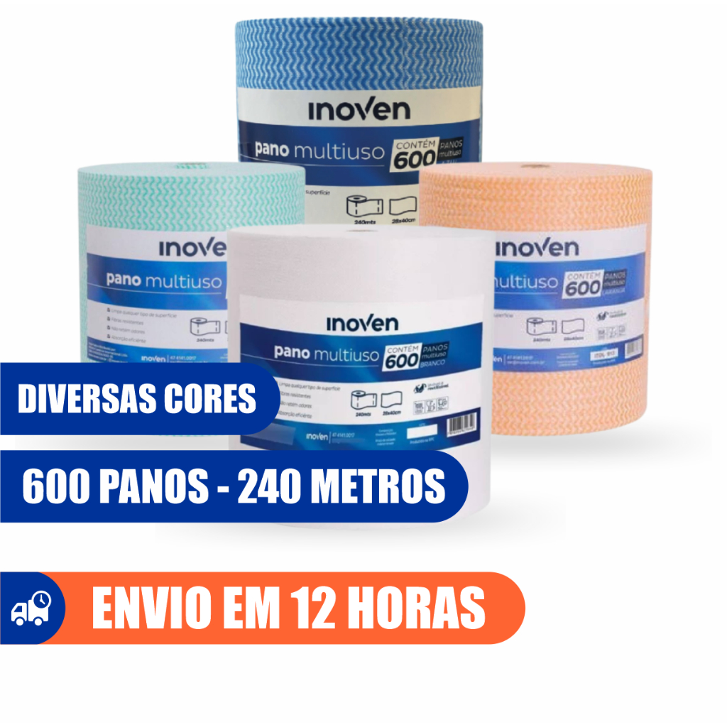 Pano Multiuso Rolo 600 Panos Perfex Picotado 240m Diversas Cores Inoven ...