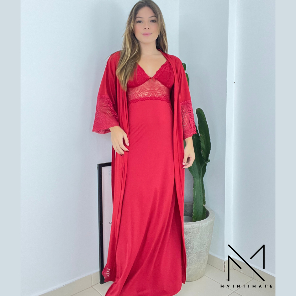 Kit de Robe e Camisola LONGOS sem Bojo de Microfibra Light de ...