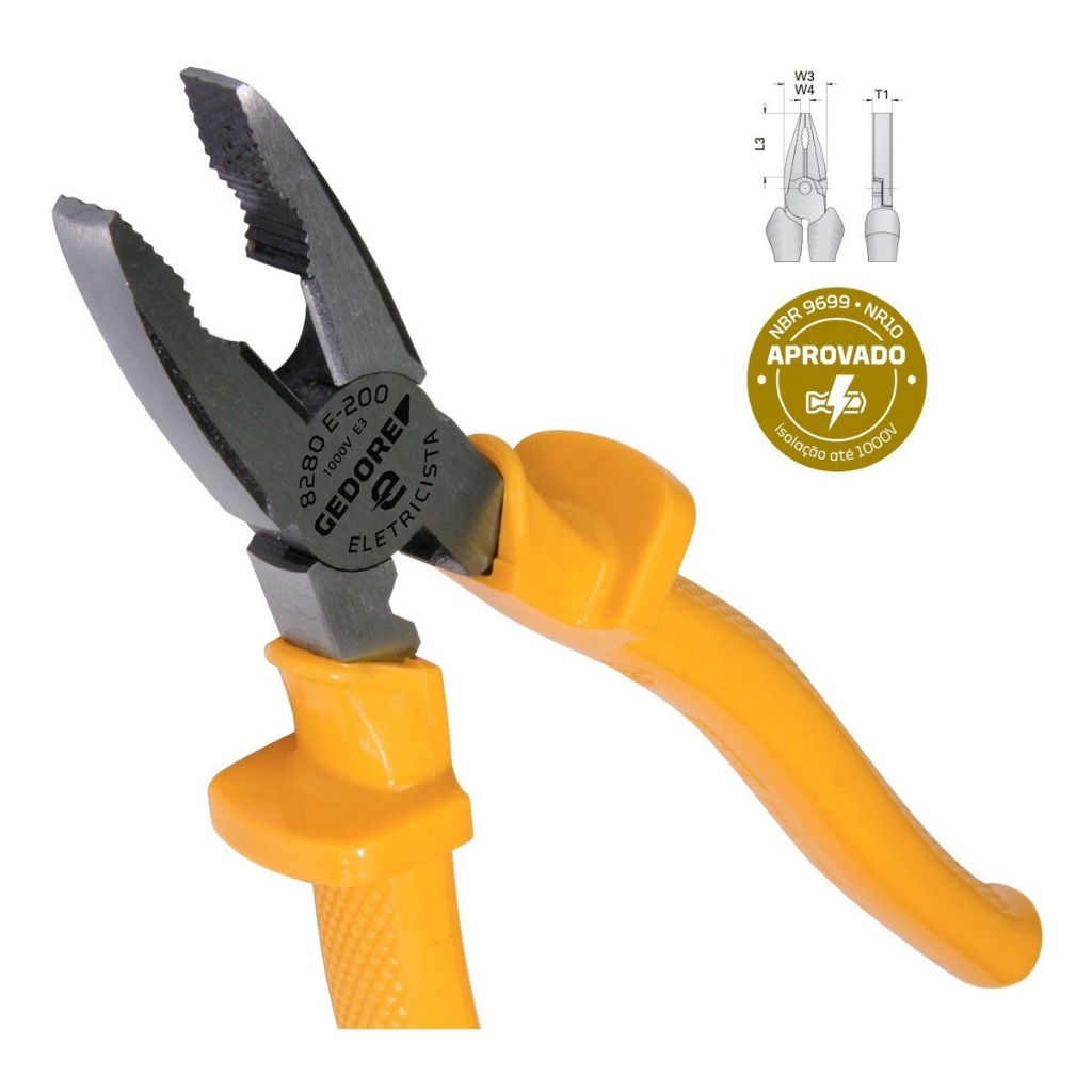 Alicate Universal Isolado 1000V Eletricista Profissional 8” Gedore com Prensa Terminal 8280E/200 ...