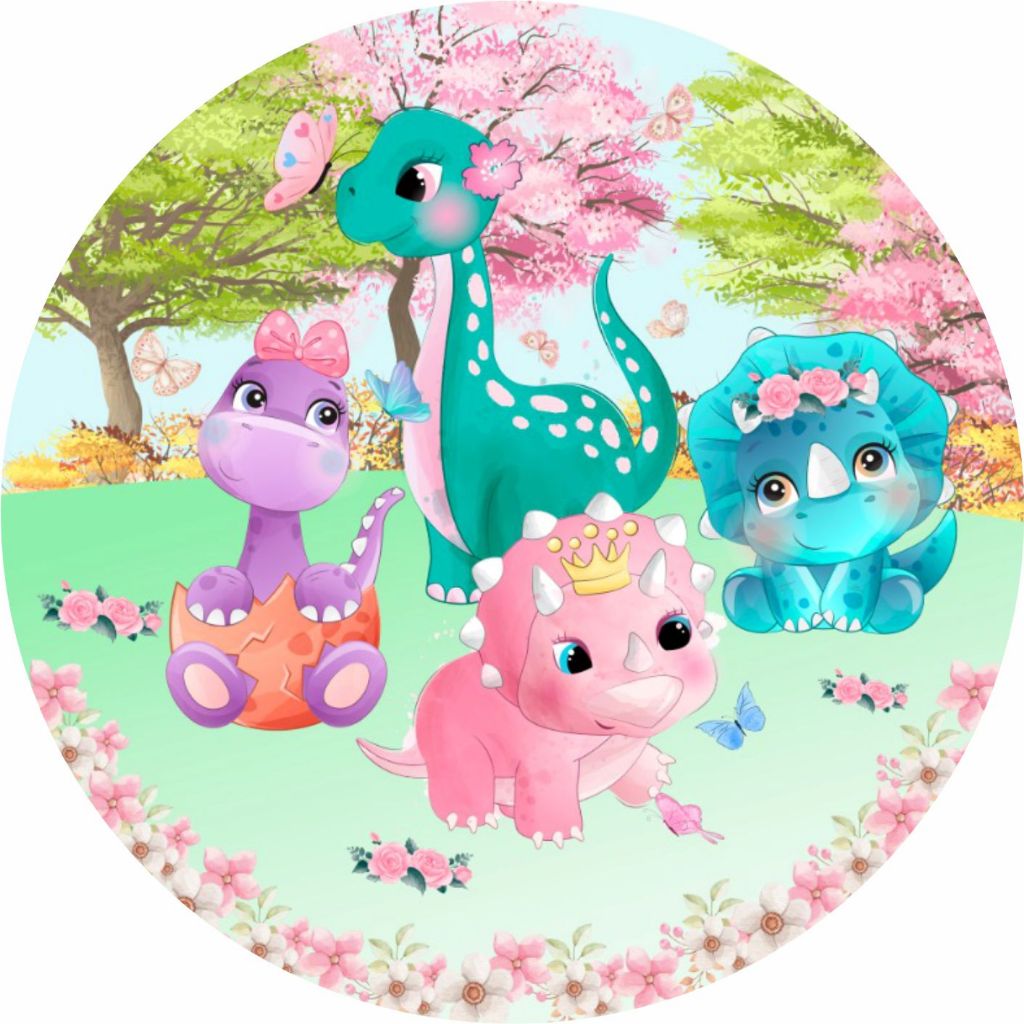 Painel Redondo Festa Dino Baby Rosa Menina Tecido Sublimado | Shopee Brasil