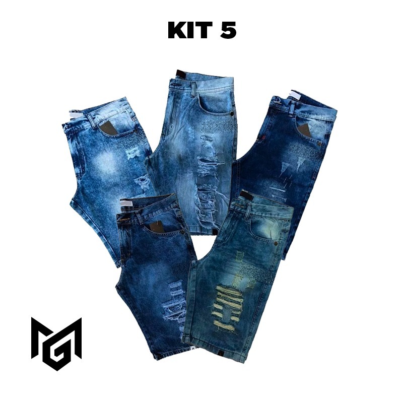 kit 5 Bermuda Jeans Masculina Premium | Shopee Brasil