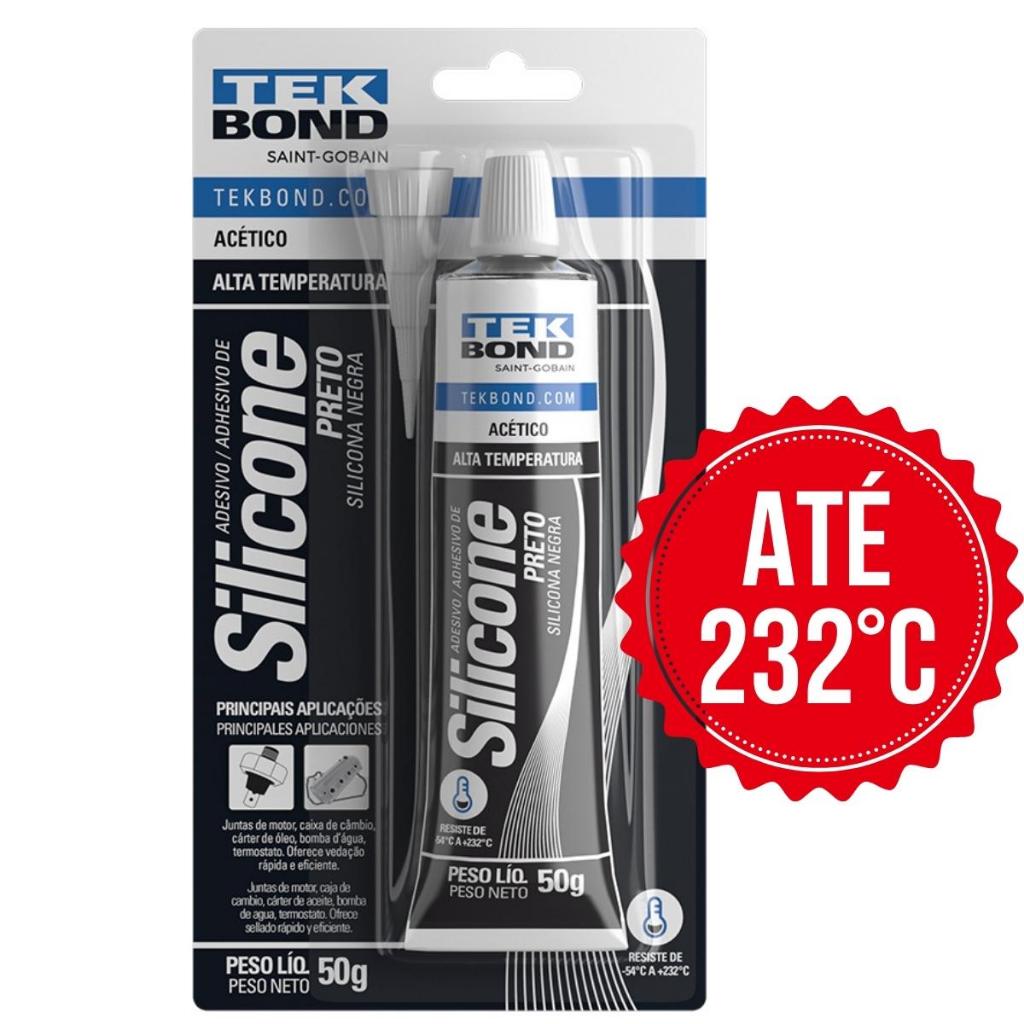 Silicone Acetico Selante Preto Alta Temperatura Blister 50g Tekbond ...