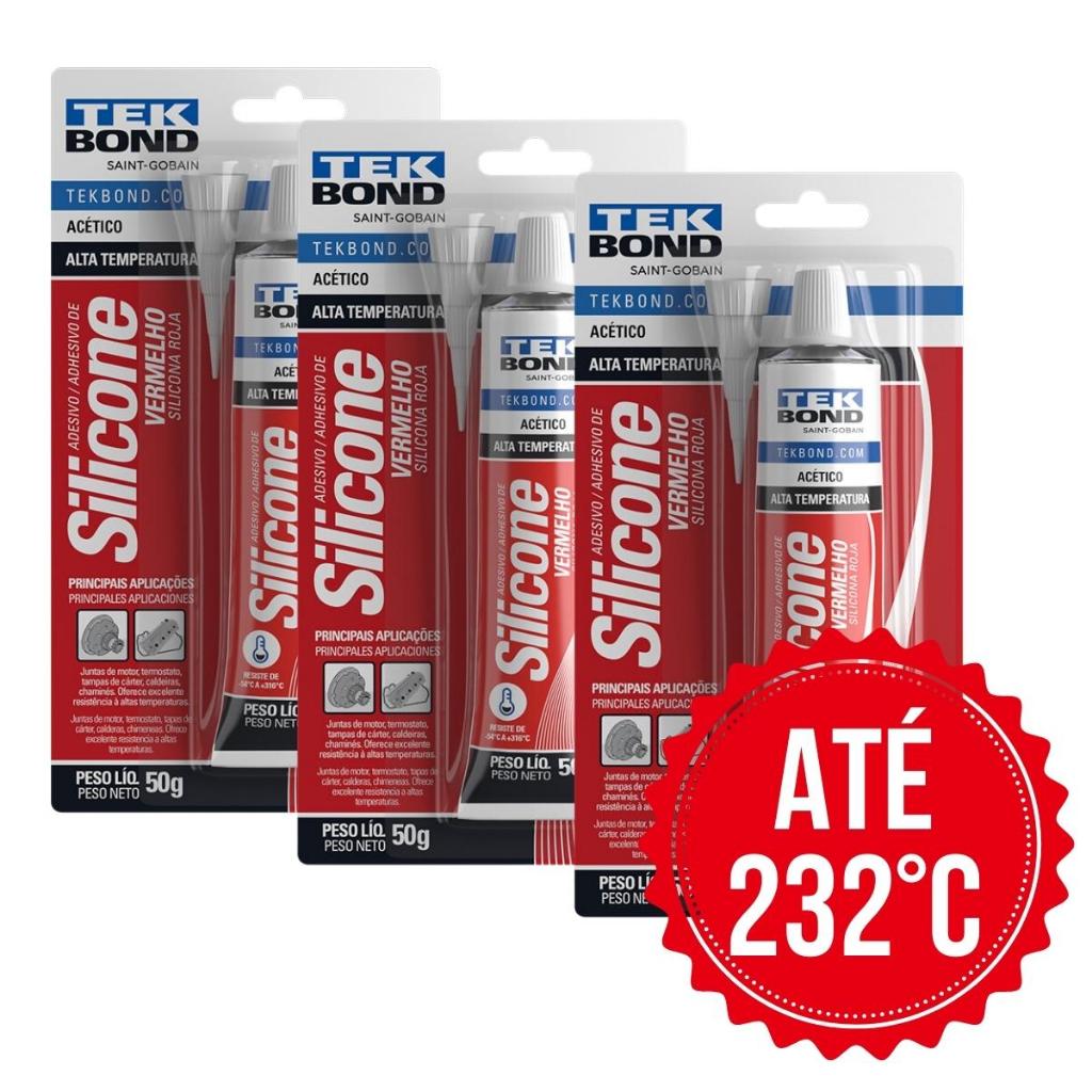 Kit 3 Silicone Acetico Vermelho Tekbond Alta Temperatura 50g Para ...