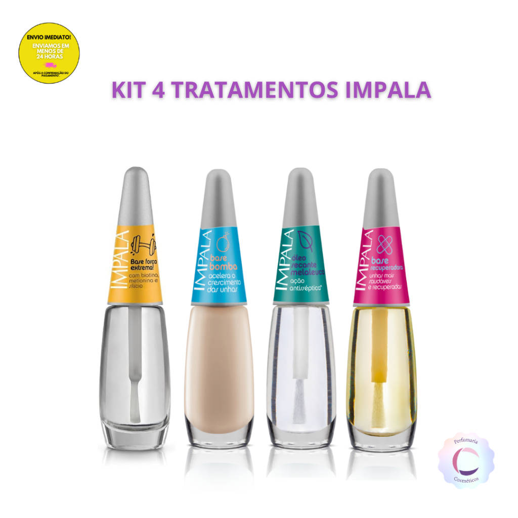 Kit 4 Esmaltes Tratamento Força Extrema Impala, Base bomba, Base força ...