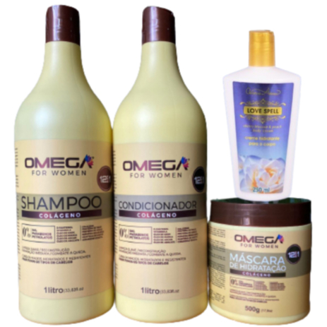 Kit de Tratamento Capilar Colágeno Shampoo, Condicionador de 1litro e ...