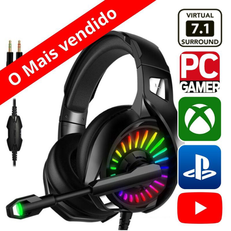 Fone Headset Headphone Gamer RBG Led Microfone Over-ear Xbox One Xbox ...