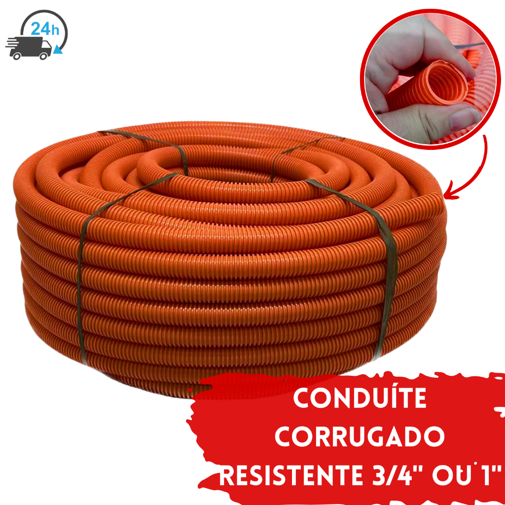 Conduíte Corrugado Eletroduto Mangueira Corrugada 3/4" Ou 1" 50 Metros ...