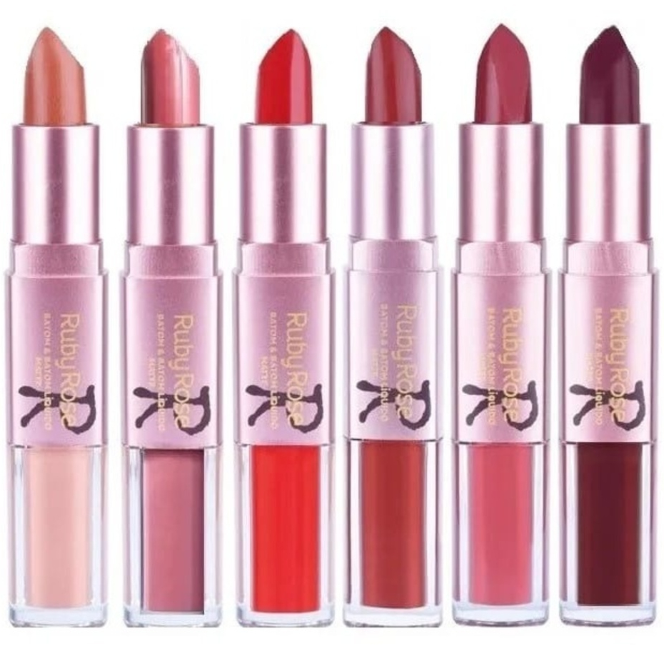 Ruby Rose Batom Duo Matte Líquido E Bastão 19 Cors Hb-8606 | Shopee Brasil