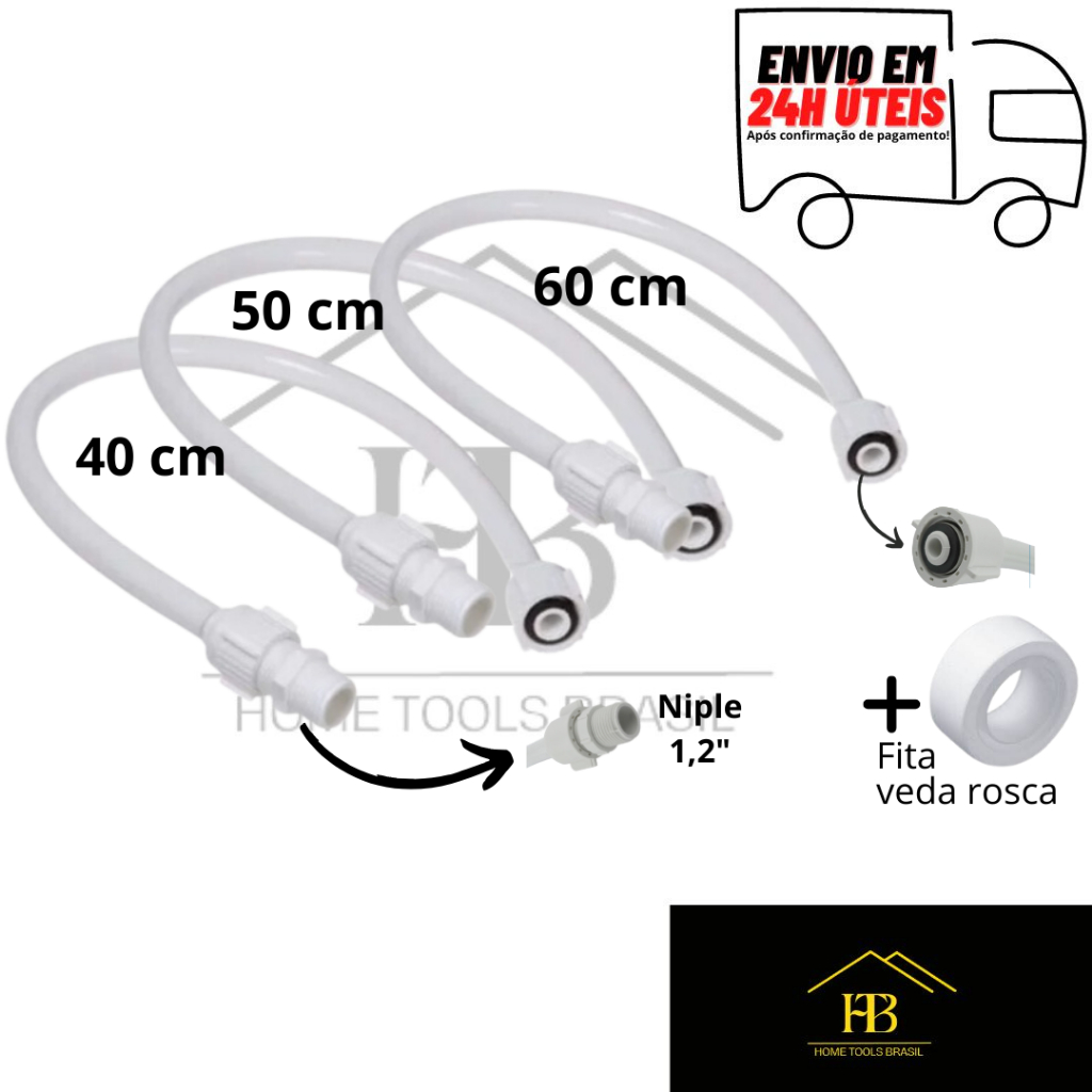 Engate flexível rabicho PVC 40cm/50cm/60cm, Para Uso Em Pias ...
