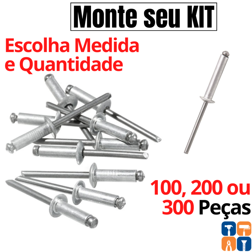 Rebite Repuxo Pop ALuminio Kit 310 - 312 - 319 - 325 - 410 - 412 - 419 ...