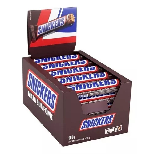 Chocolate Snickers Caixa com 20 unidades de 45g | Shopee Brasil
