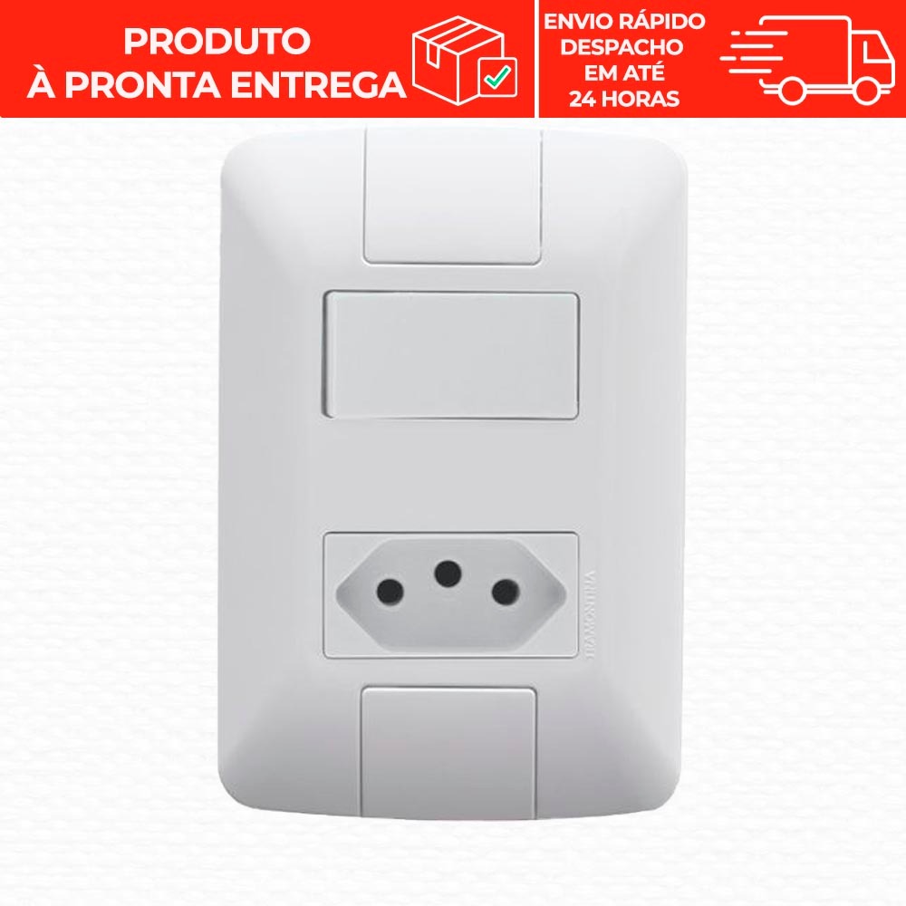 Conjunto 1 Interruptor Simples + 1 Tomada 10A Linha Aria C/ Parafuso Ocultos Tramontina | Shopee ...
