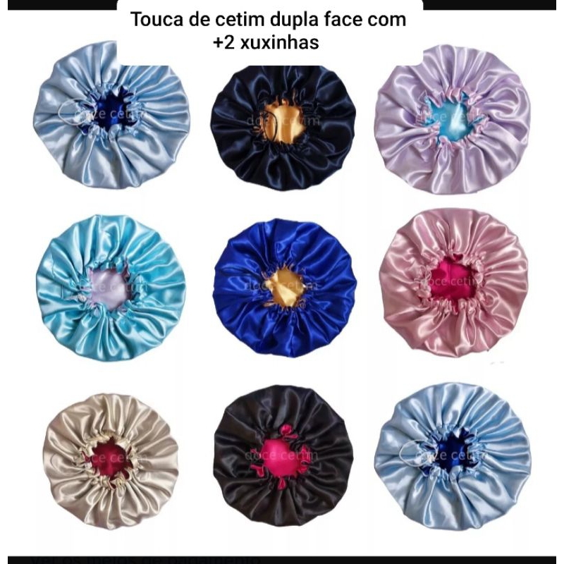 Touca de cetim para dormir dupla face ajustável com +2 xuxinhas de ...