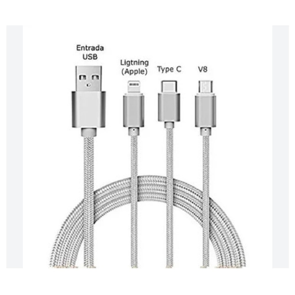 Cabo De Carregador Multi USB 1m Carga Rápida 3 em 1 USB Tipo C, Micro USB e iPhone USB(cb-32 ...