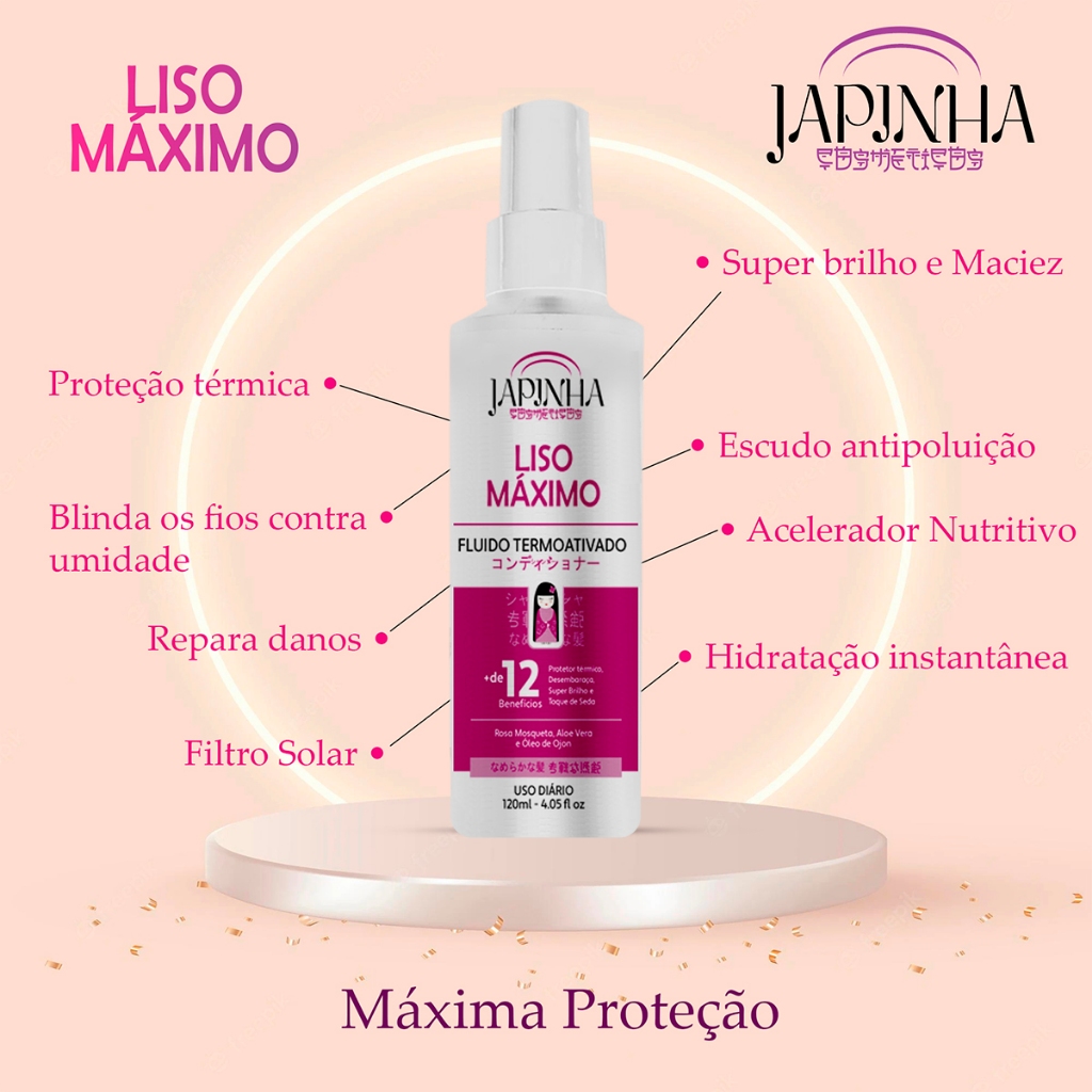Kit Shampoo + Condicionador - Spray Protetor Térmico 12 em 1 Japinha ...