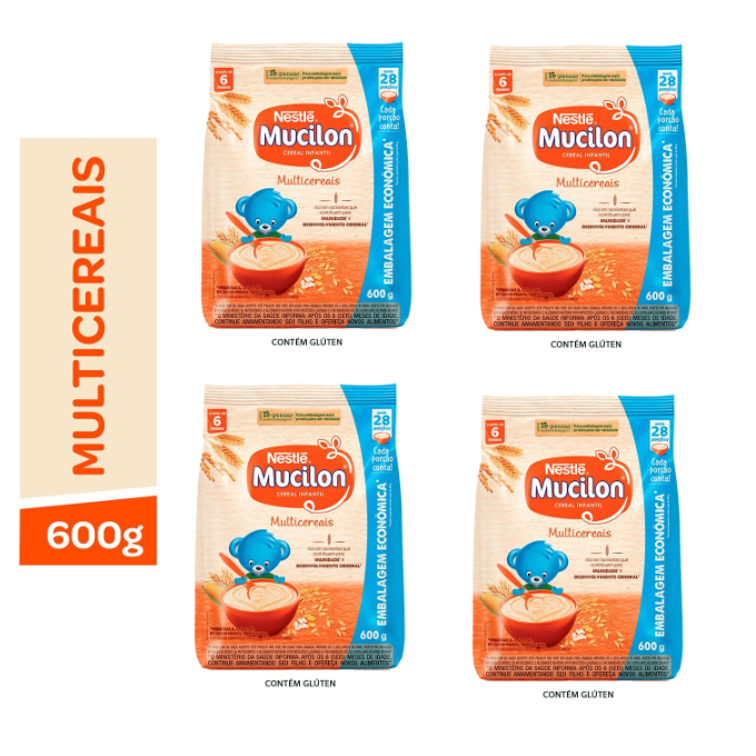 Cereal Infantil Mucilon Multicereais 4 Pacotes 600g | Shopee Brasil