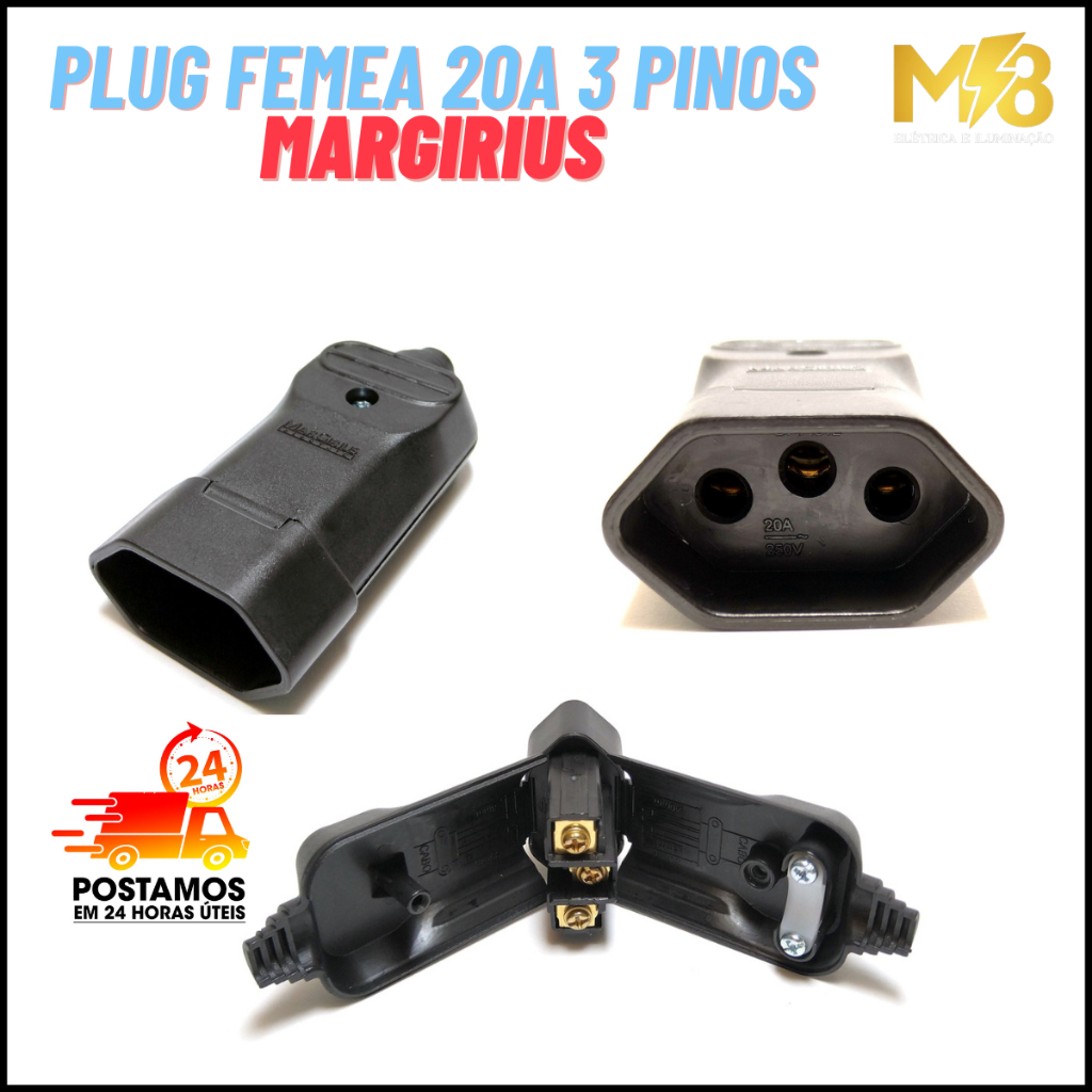 PLUGUE TOMADA FEMEA 2P+T 20A PADRAO EXTENCAO PRETO - Margirius | Shopee ...
