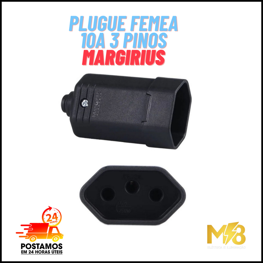 Plugue Tomada Femea 2 Pinos 10a 2p Prensa Cabo Margirius | Shopee Brasil